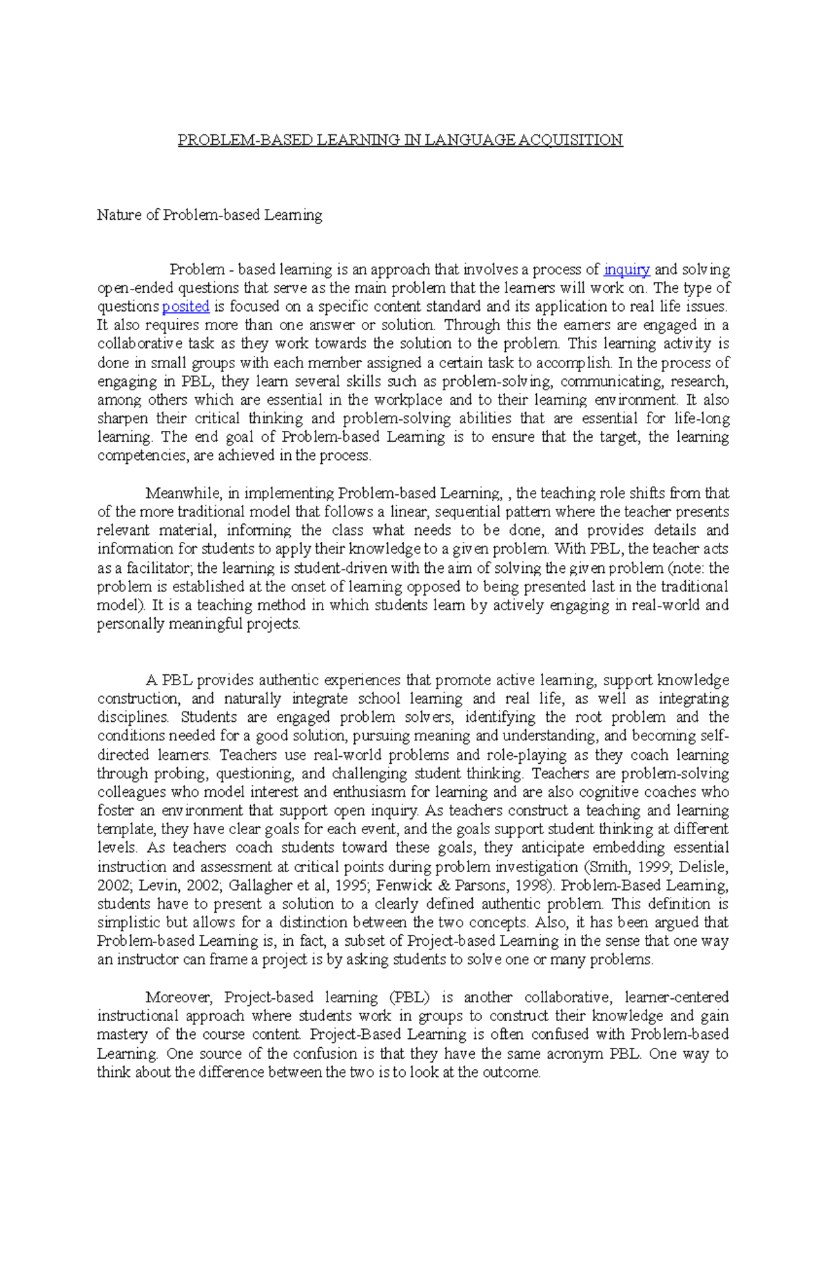 Allied 1 Written Report - PROBLEM-BASED LEARNING IN LANGUAGE ...