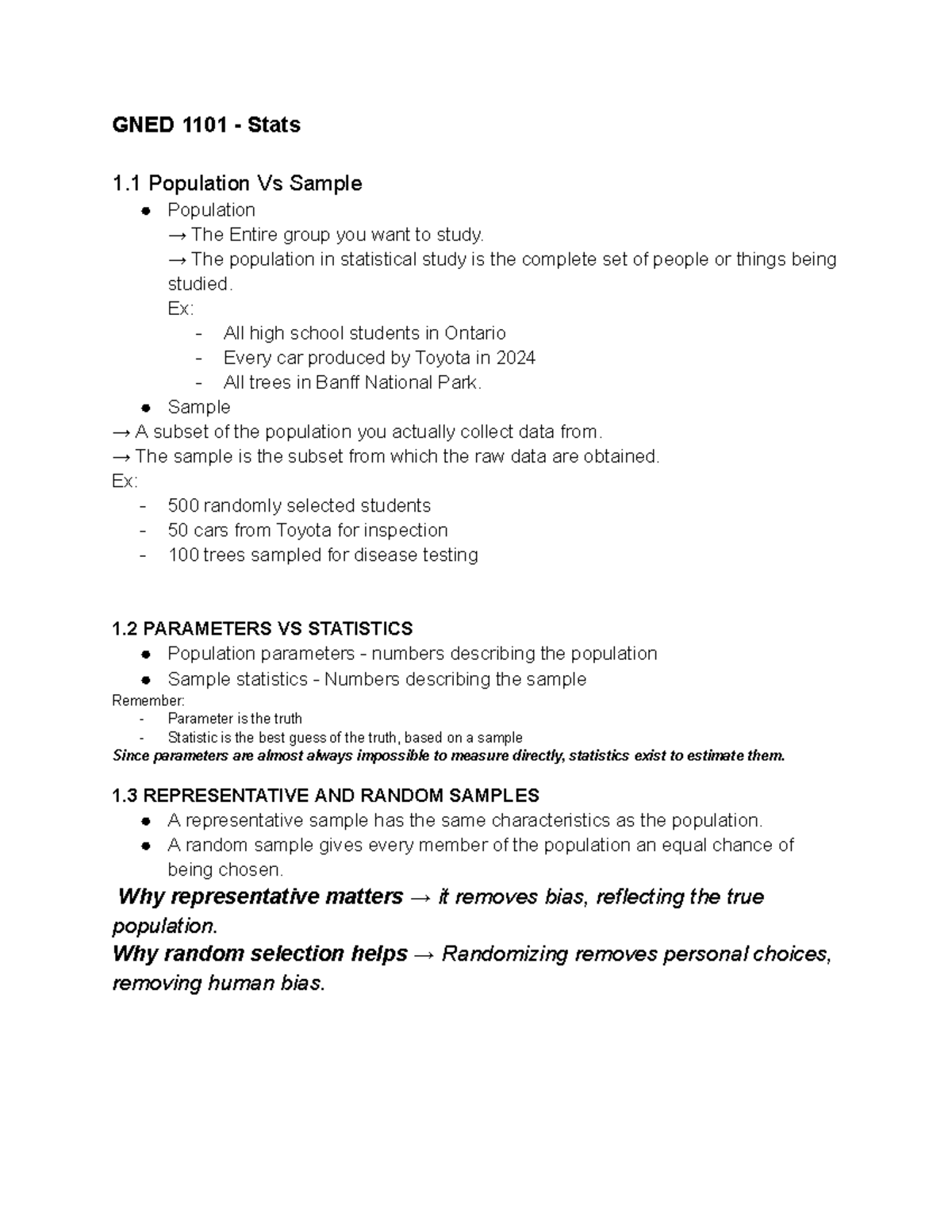 GNED 1101 - Statistics: Population, Sample, and Data Analysis Notes ...