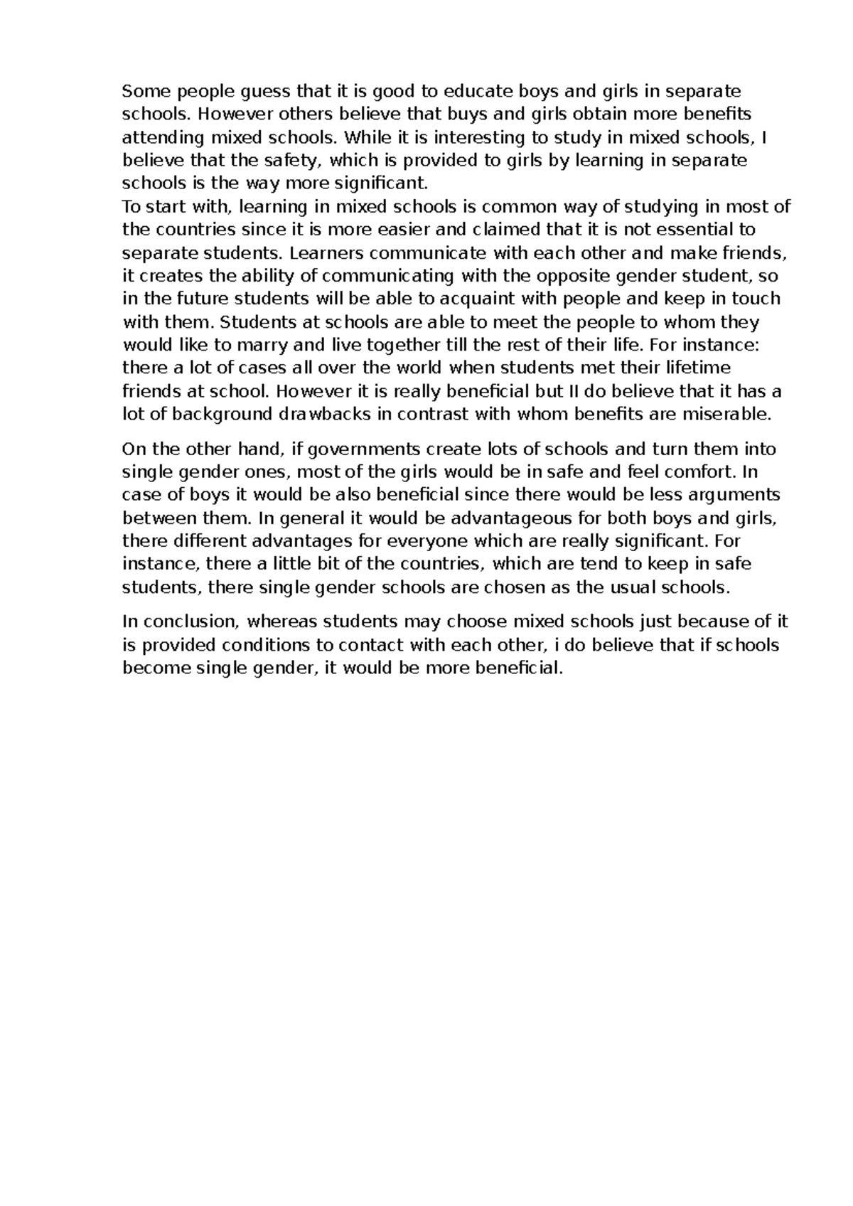 Debate on Single-Gender vs. Mixed Schools: Task - I DK - Studocu