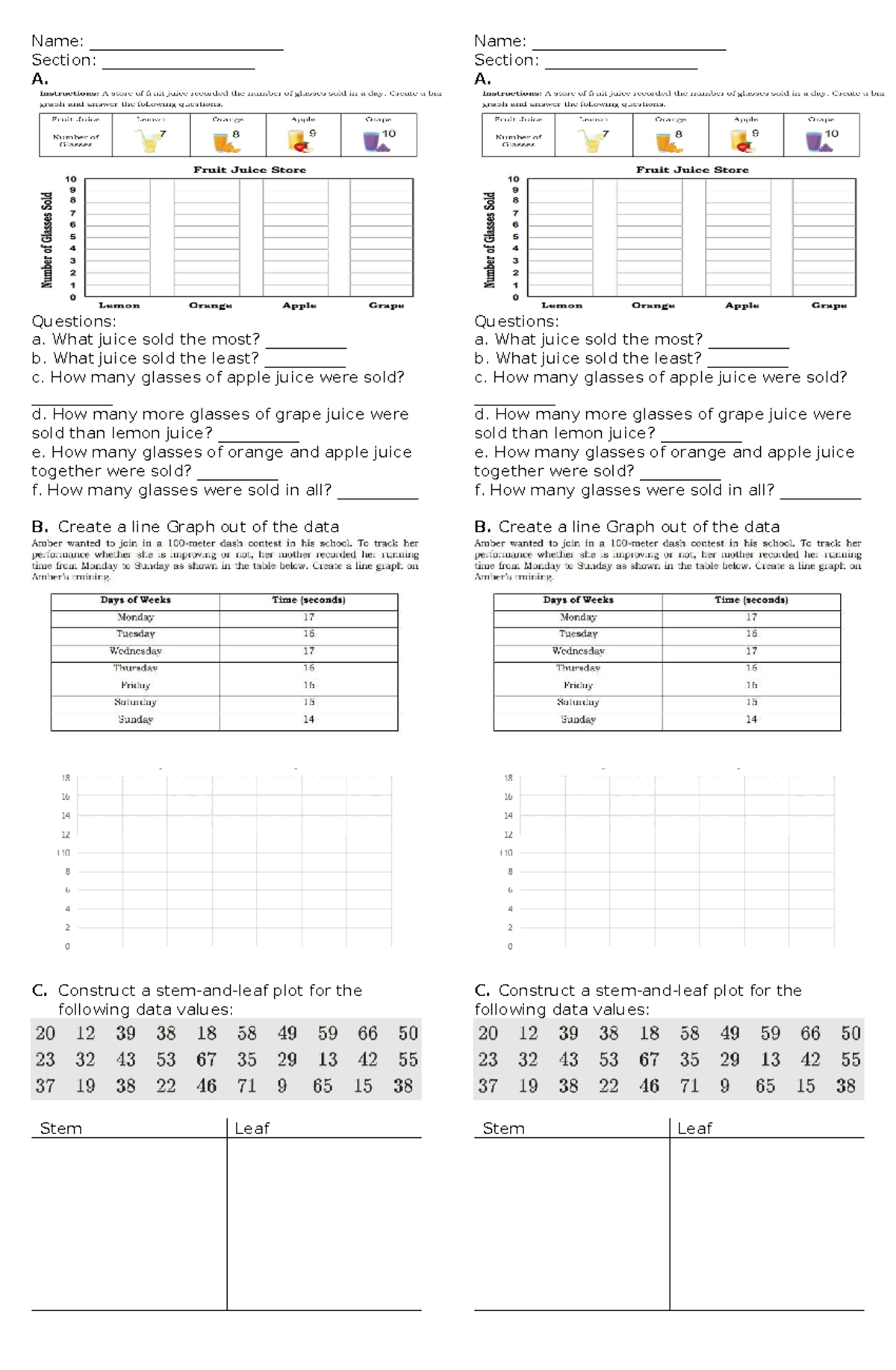 Bar, Line, Stem & Leaf Activity - Data Visualization Techniques - Studocu