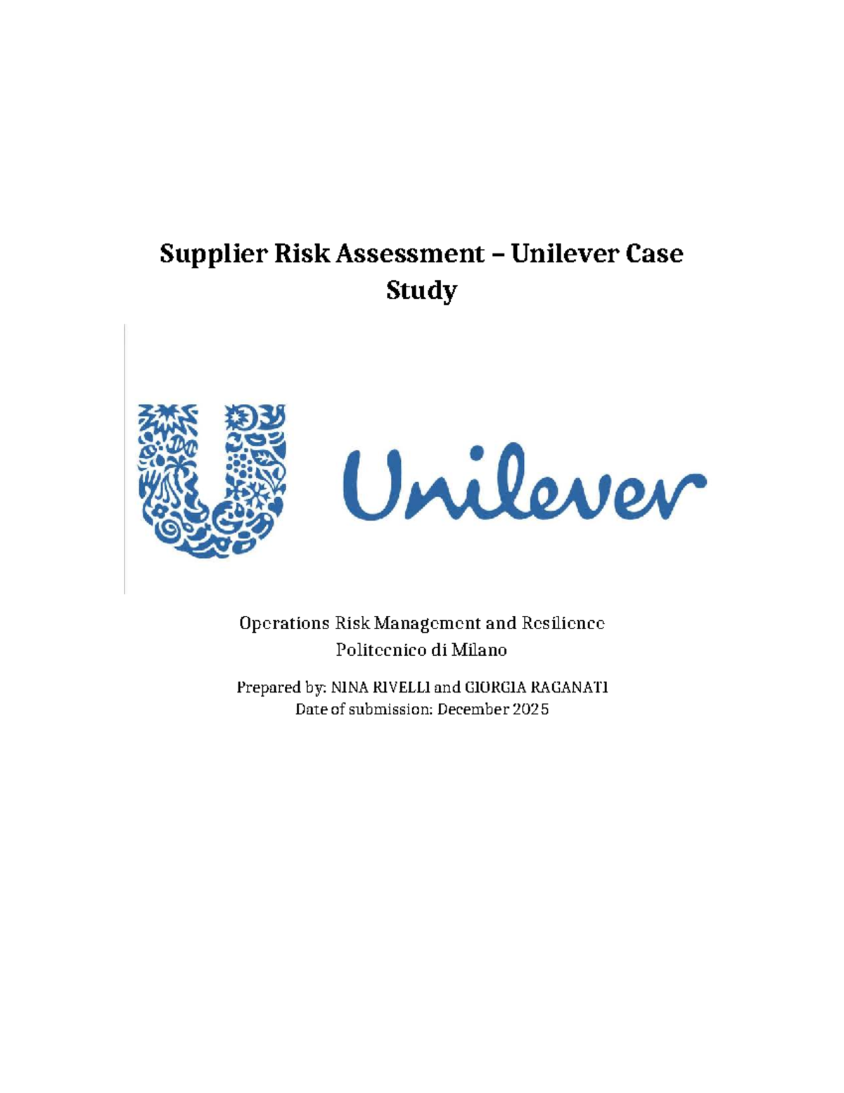 Unilever Supplier Risk Assessment Case Study (OPM 2025) - Studocu