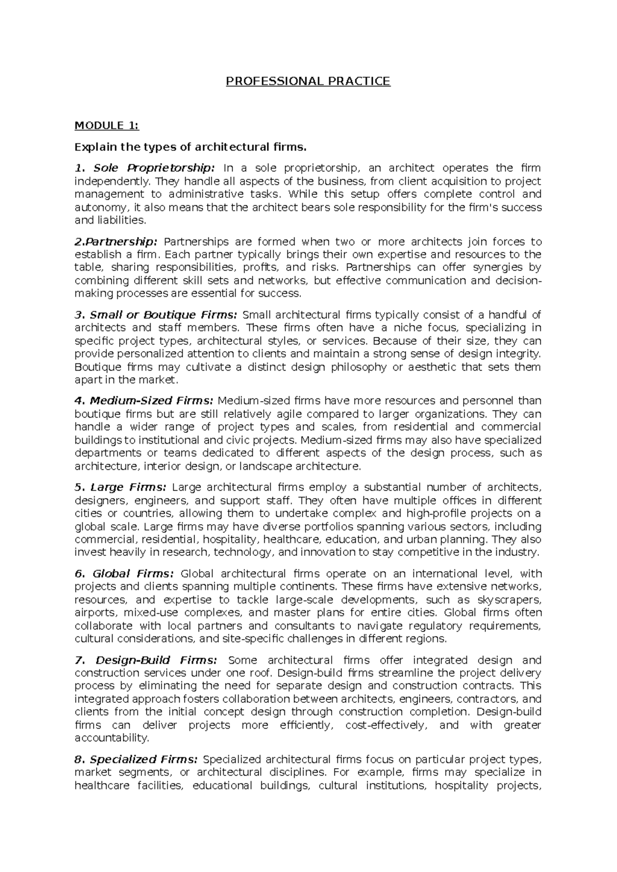 PROFESSIONAL PRACTICE MODULE 1: Types of Architectural Firms Explained ...
