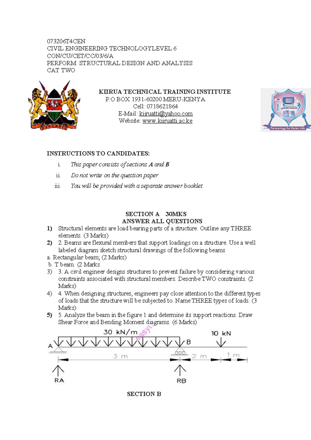 073206T4CEN Civil Engineering Level 6 CAT Two Structural Design 2023 ...