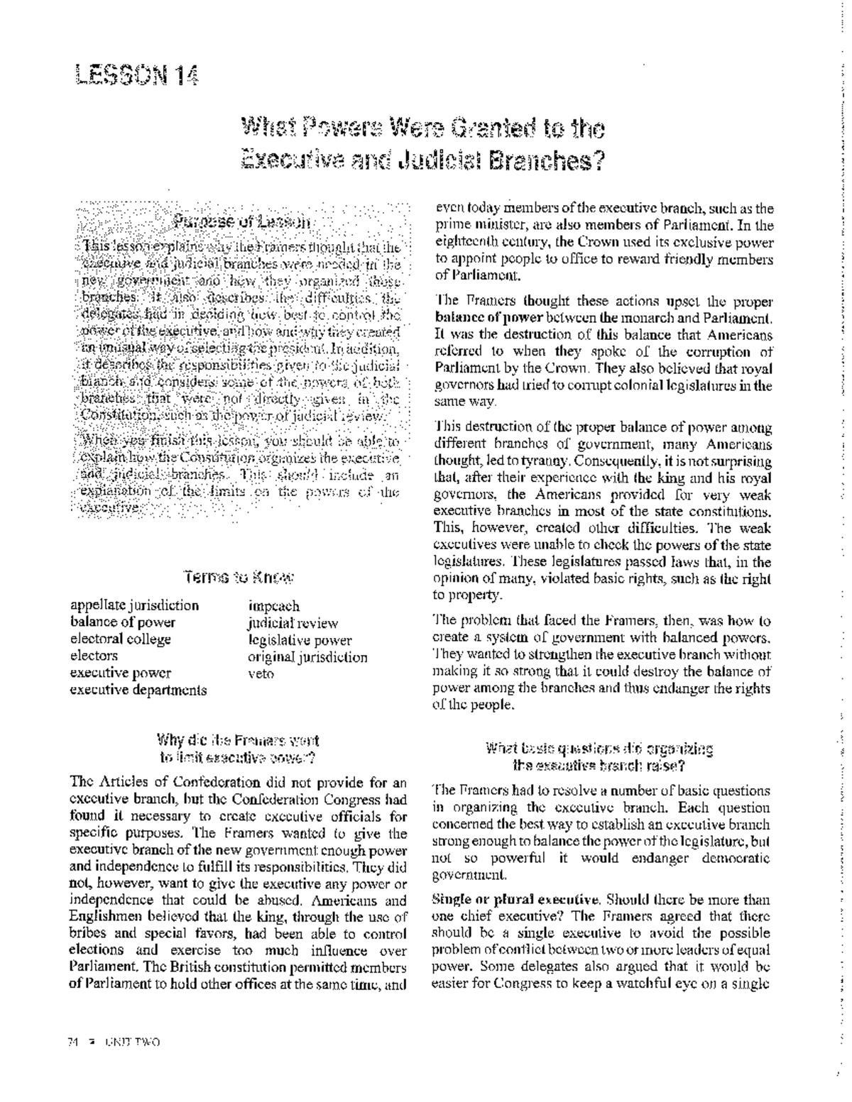 LESSON 14: Powers of the Executive and Judicial Branches Explained ...