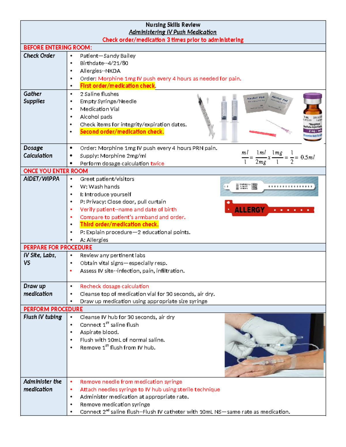 CPE A-IV Push Medication Administration Guide - Nursing Skills Review - Studocu