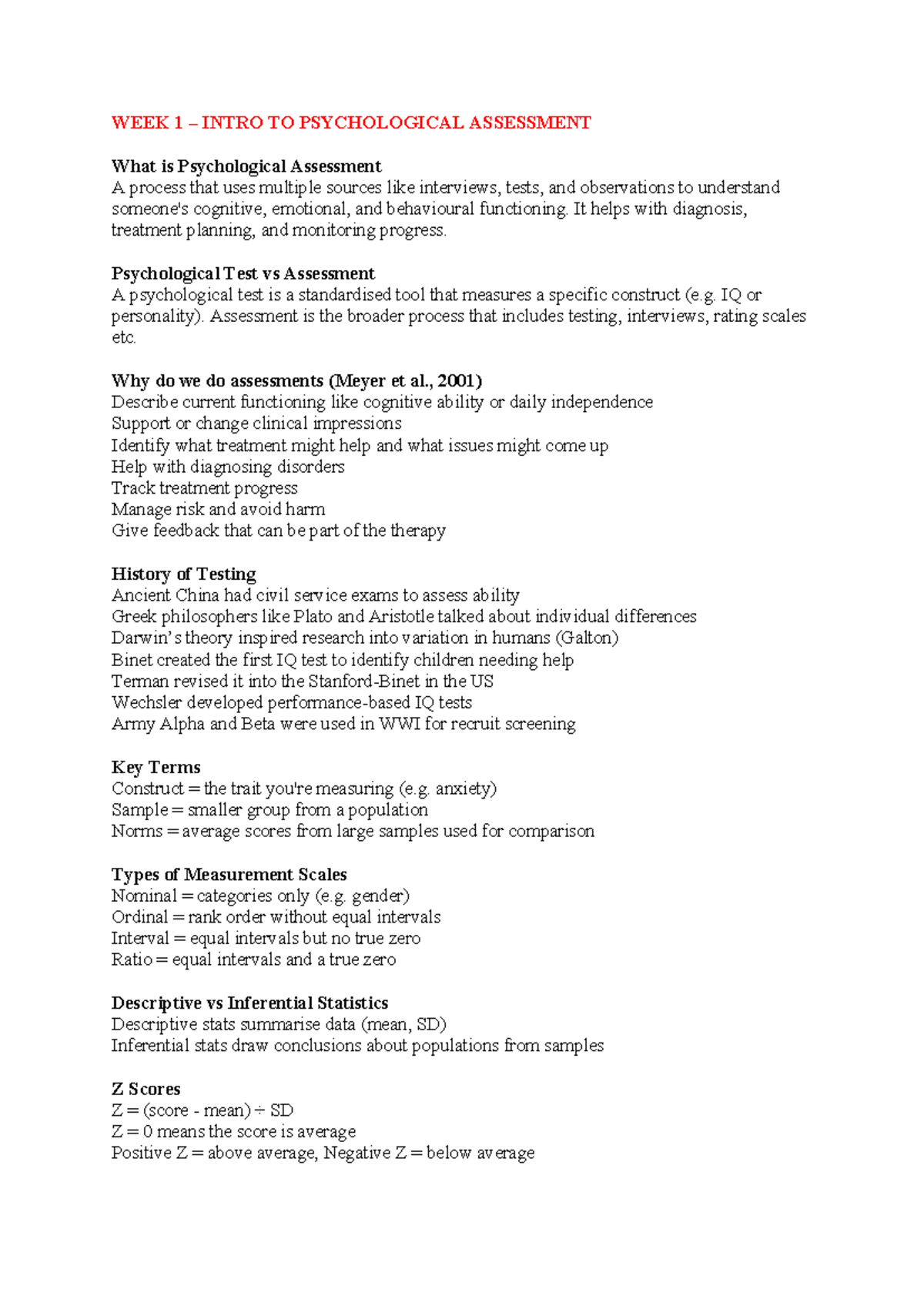 ISN402 WEEK 1 INTRO TO PSYCHOLOGICAL ASSESSMENT: Key Concepts and ...