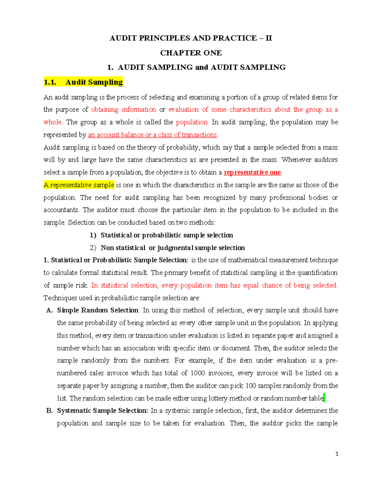 Audit Principles and Practice II: Chapter 1 - Audit Sampling Techniques ...