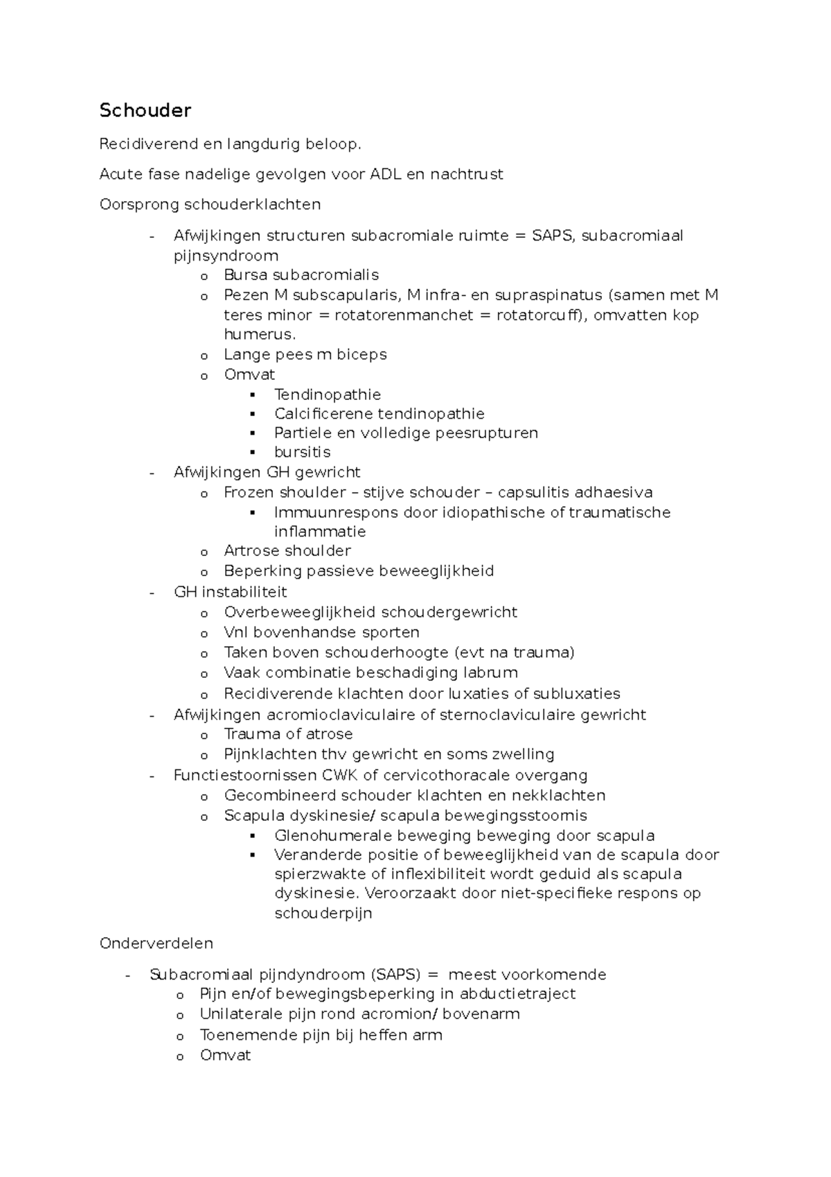 Schouderklachten: Diagnoses, Behandelingen en Differentiële Diagnoses ...