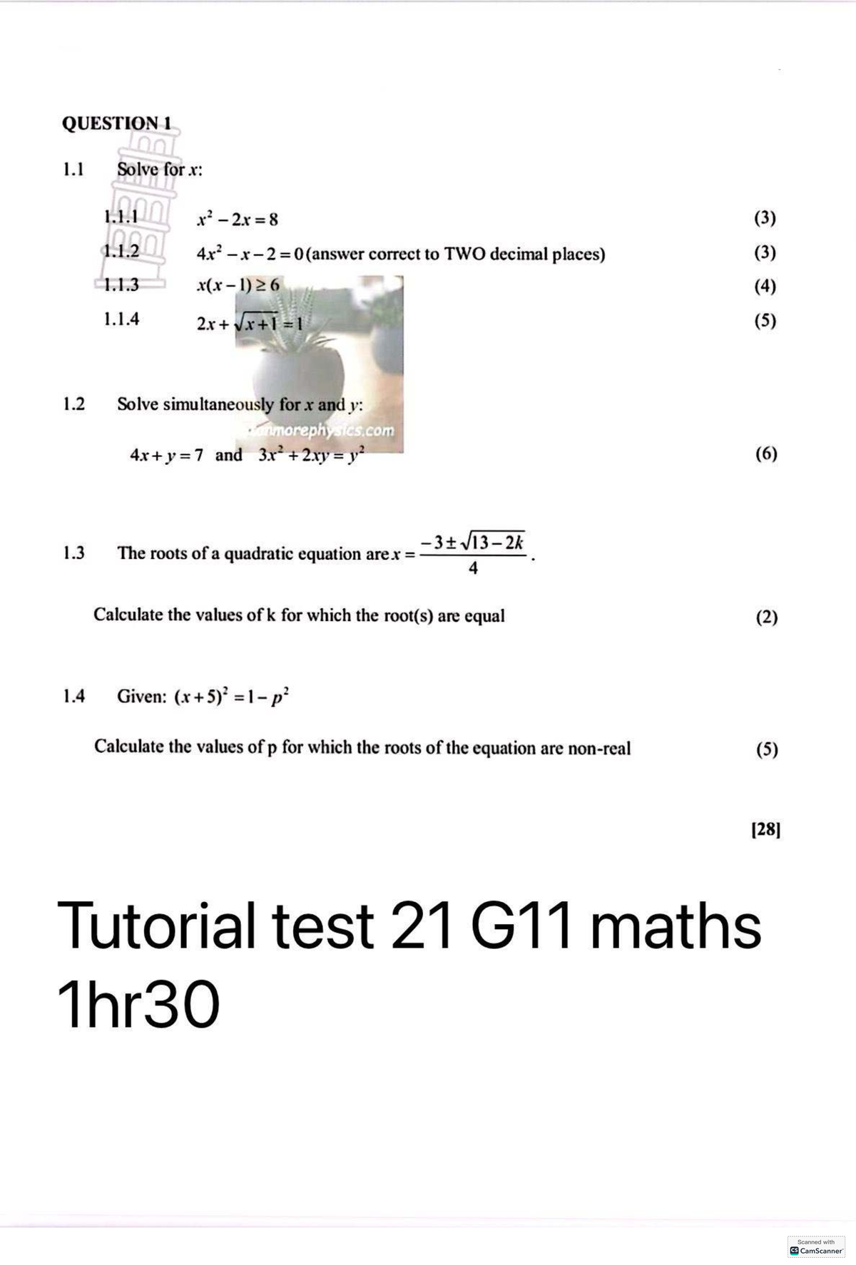 Tutorial Test 2: G11 Maths Questions & Solutions (2025) - Studocu