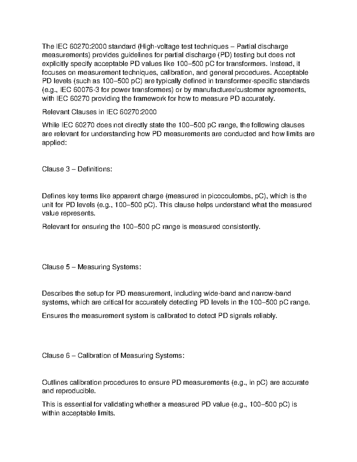 IEC 60270 Guidelines for Partial Discharge Measurement Techniques - Studocu
