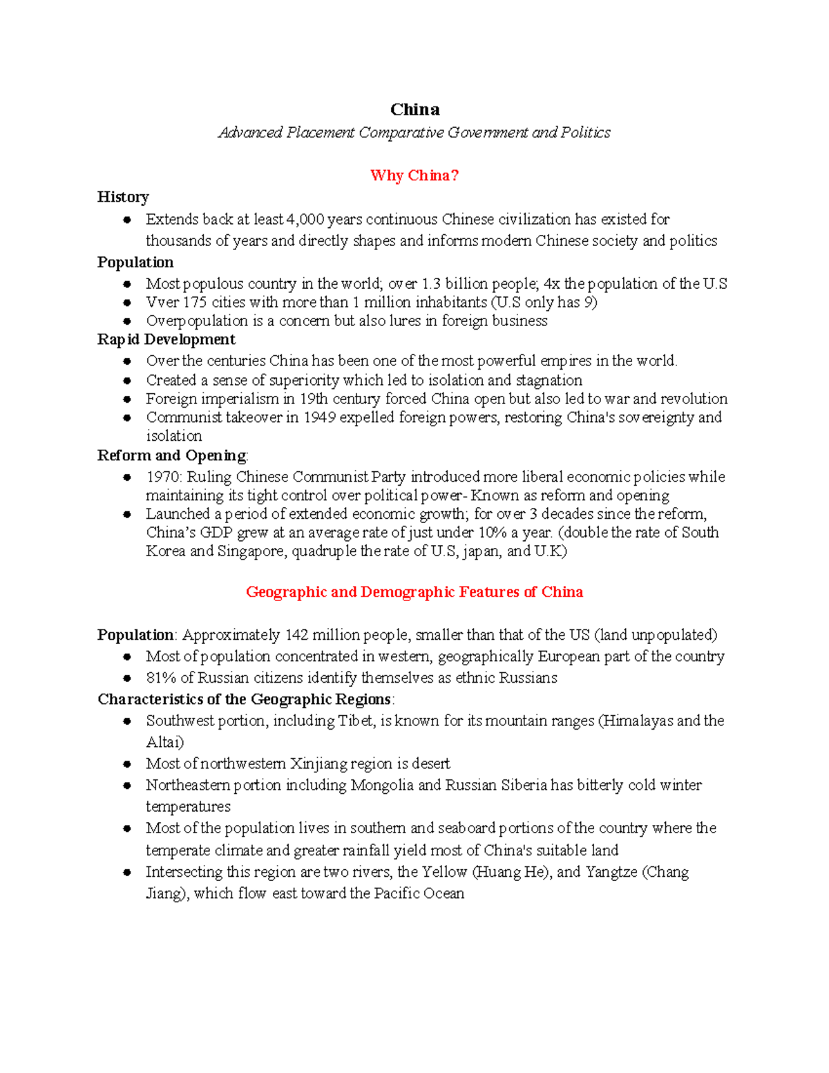 AP Comp Notes: China Case Study Overview and Key Insights - Studocu