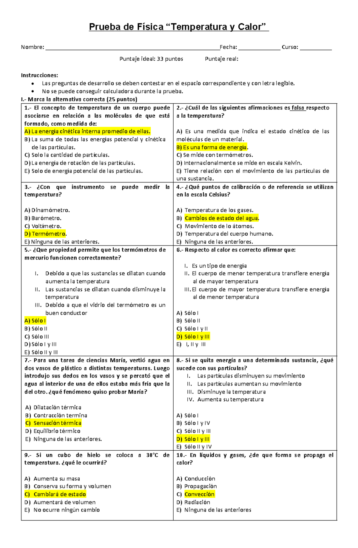 398913926 Prueba de Física: Temperatura y Calor de 8vo - Studocu