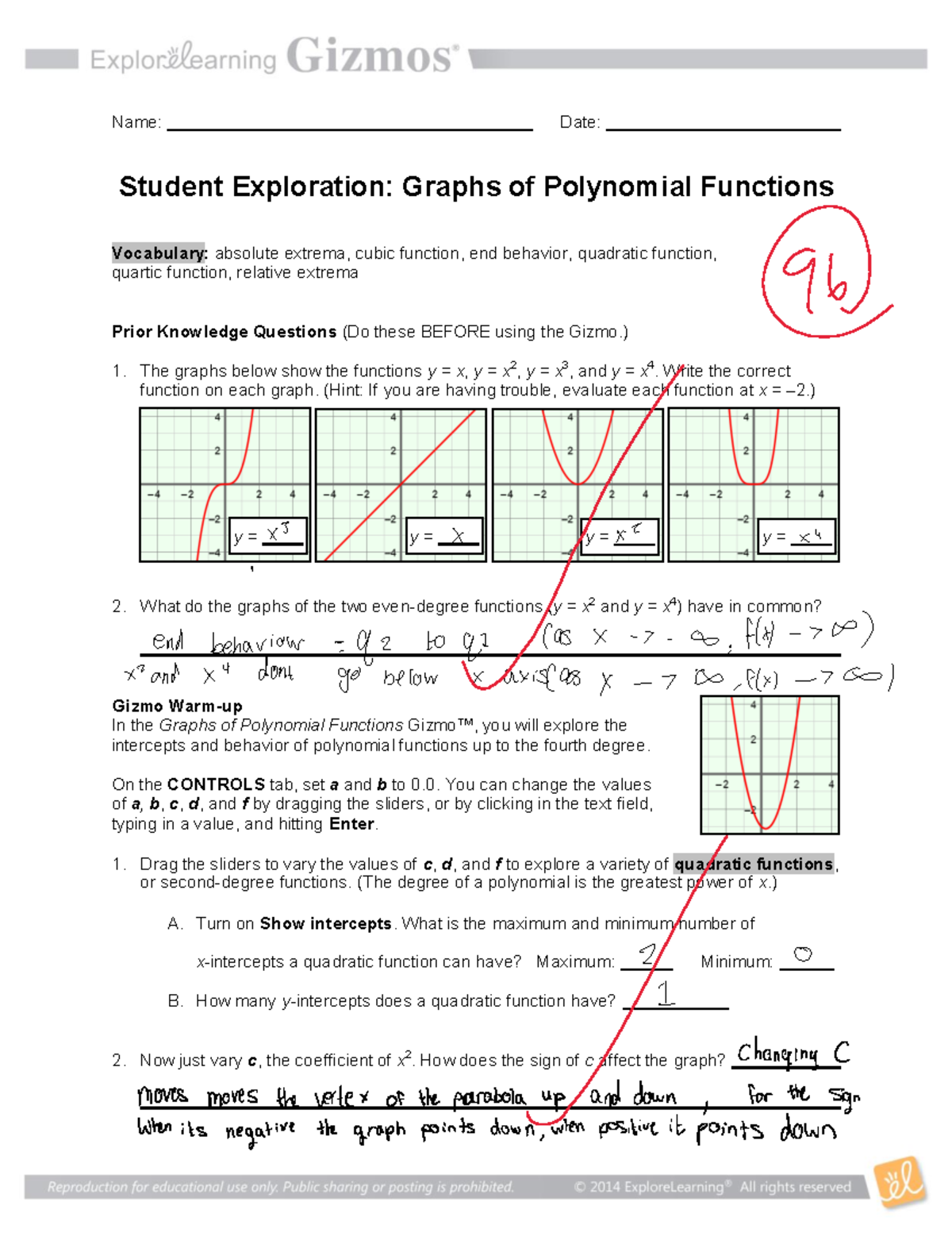 Simulation 1, exploring polynomial functions - Name: Date: Student ...