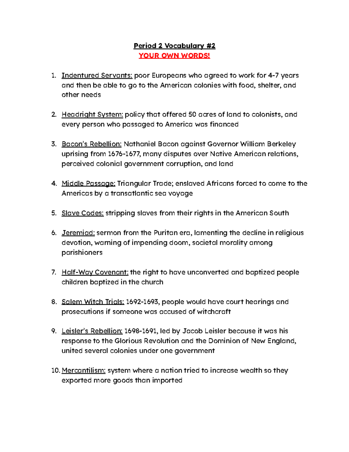 U.S. History Vocabulary Terms & Key Figures (Period 2) - Studocu