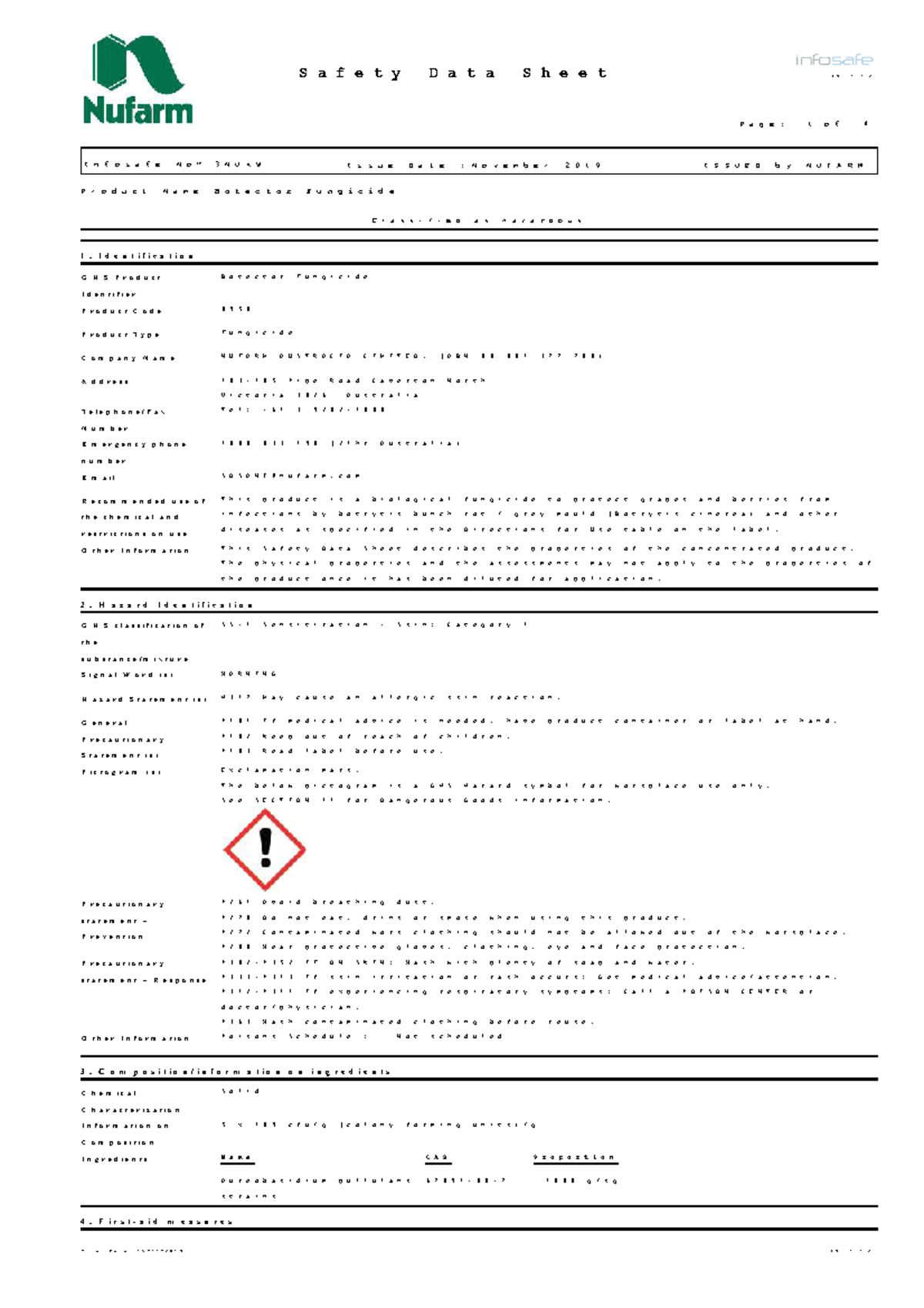 MSDS for Botector Fungicide (CS: 1.7.2) - Safety Information - Studeersnel