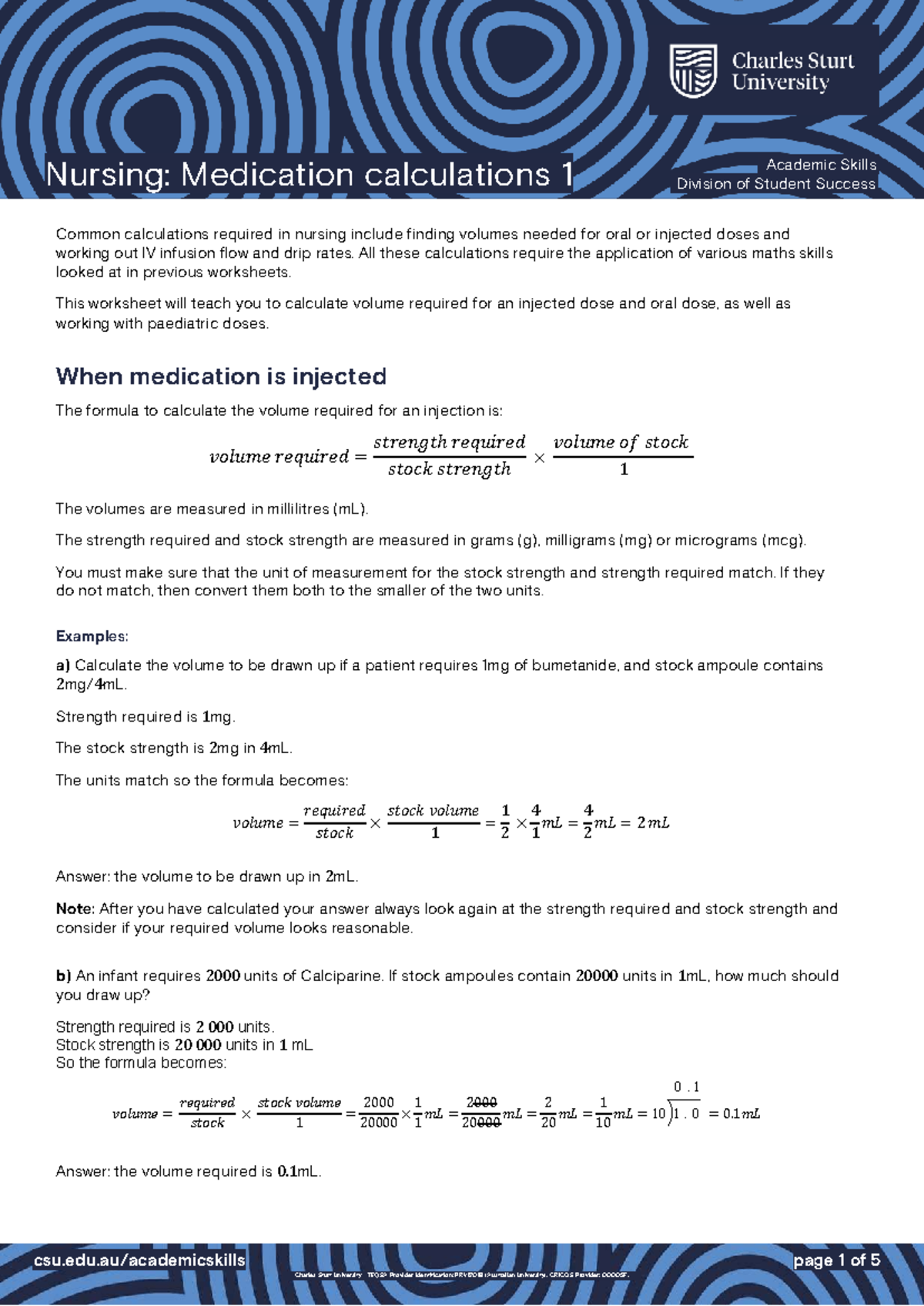 Nursing: Medication Calculations 1 - Essential Skills for Doses - Studocu