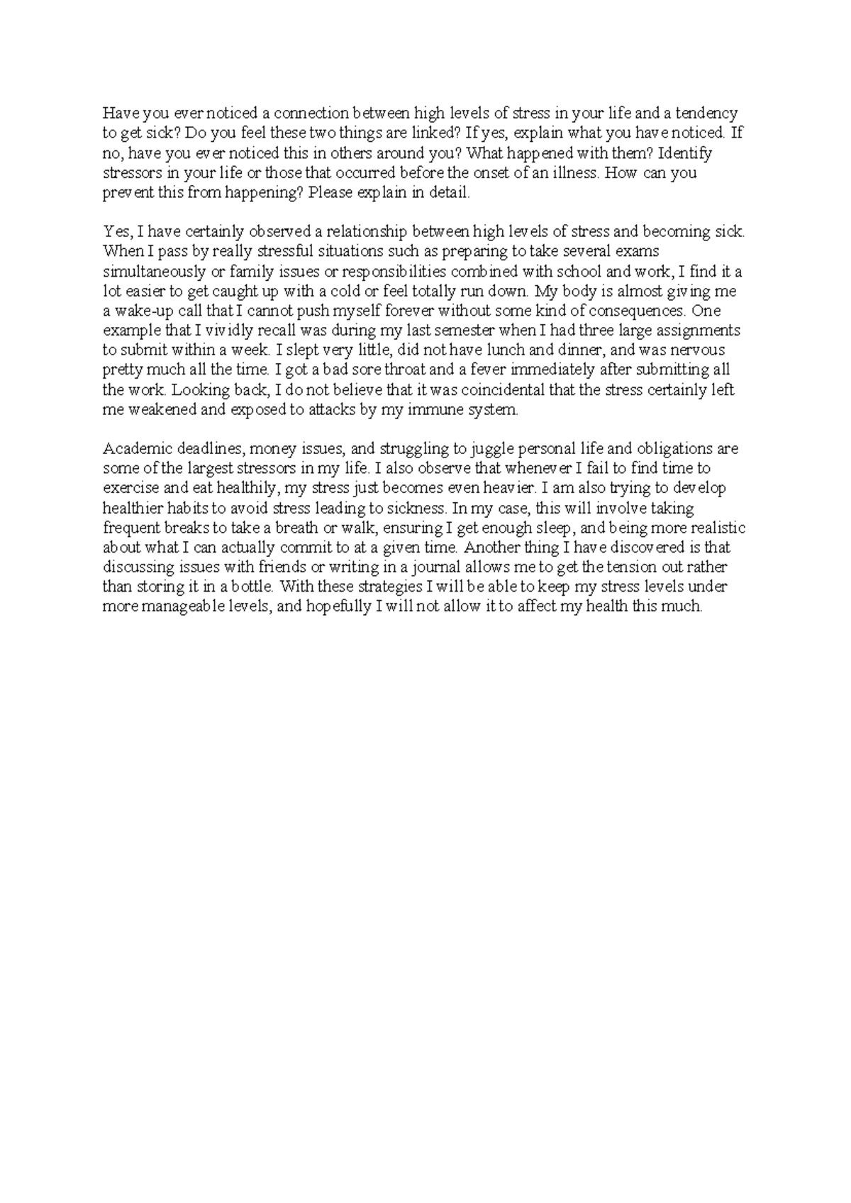 Journal 2 - Stress and Its Impact on Health - Studocu