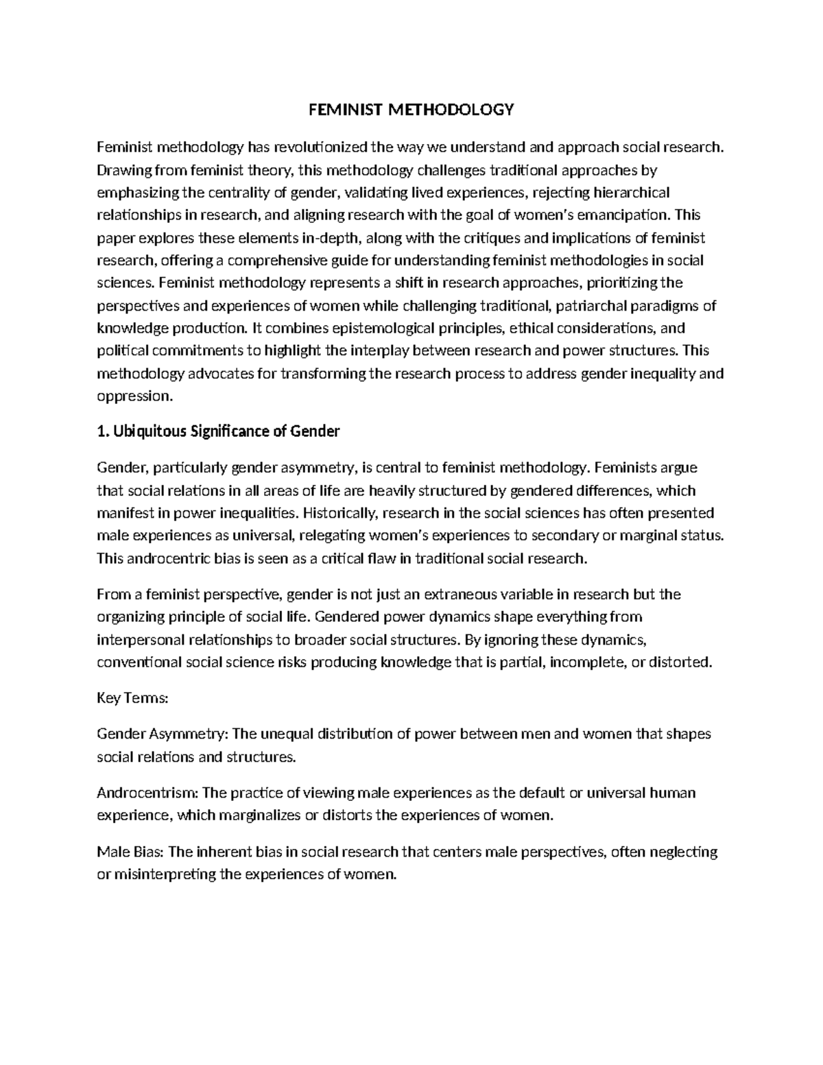 Feminist Methodology: Transforming Social Research Perspectives - Studocu