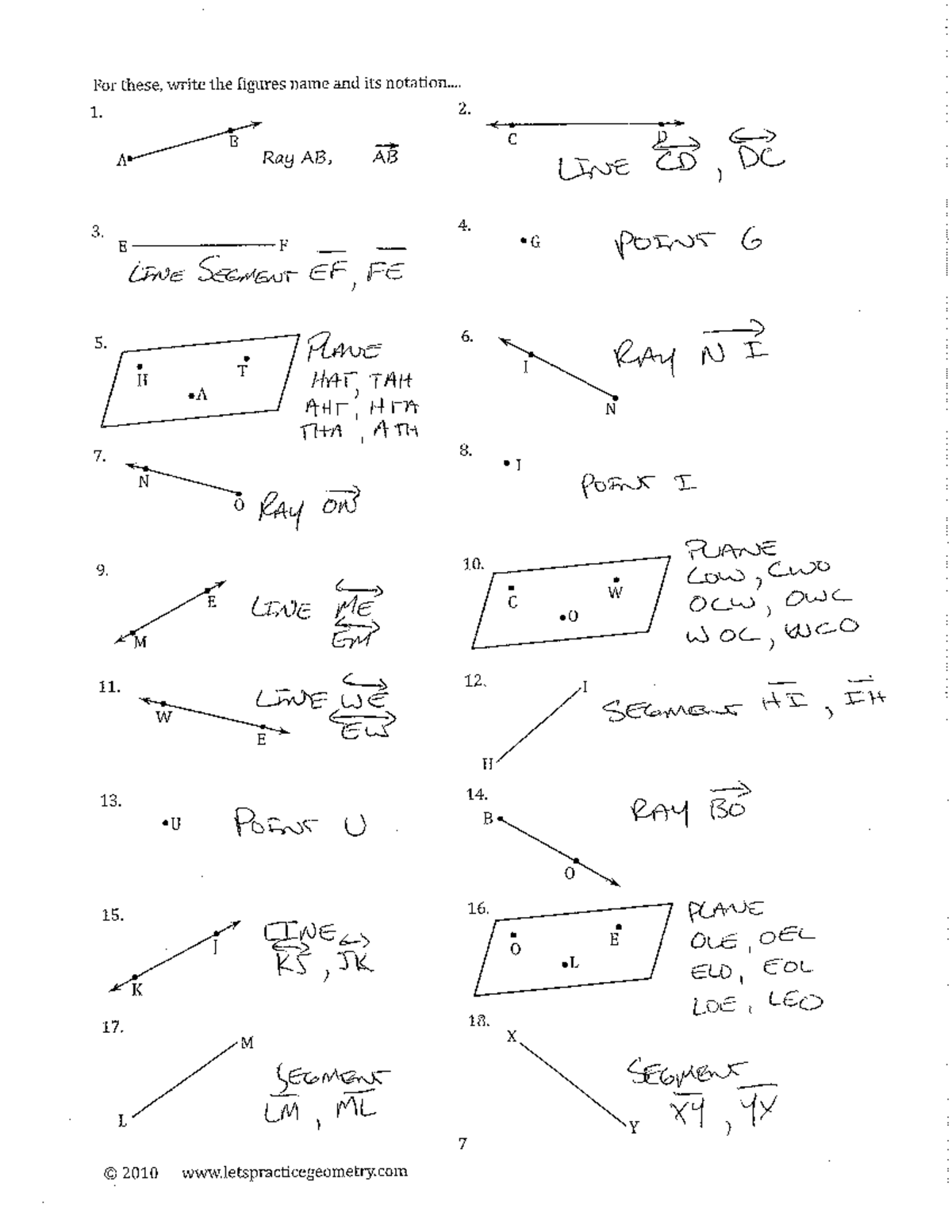 6 - Geometry - For these, write the figures name and its notation 1. 2 ...