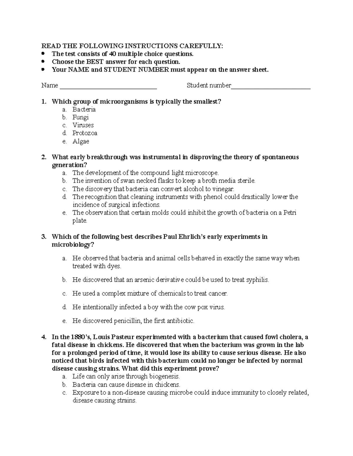 MBIO 1220 Essentials of Microbiology: Practice Midterm Exam (Units 1-5) - Studocu