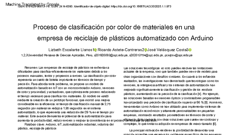 Automatización de Clasificación de Plásticos con Arduino: Propuesta y ...