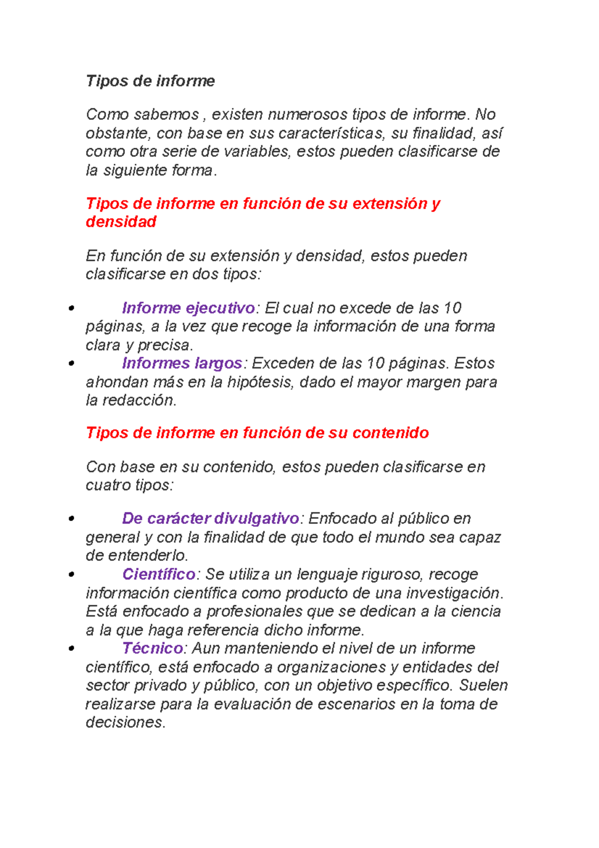 Exposicion comunicacion integral - Tipos de informe Como sabemos ...