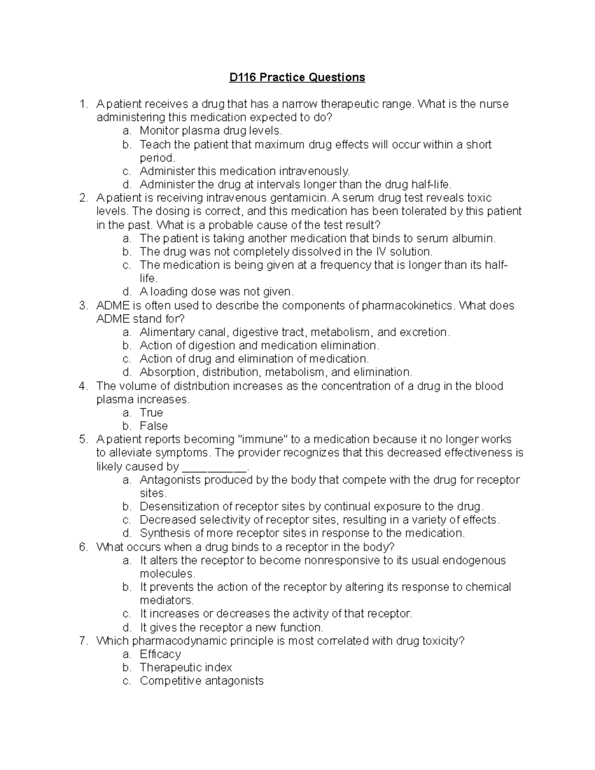 D116 Practice Questions: Pharmacology and Drug Administration Insights ...