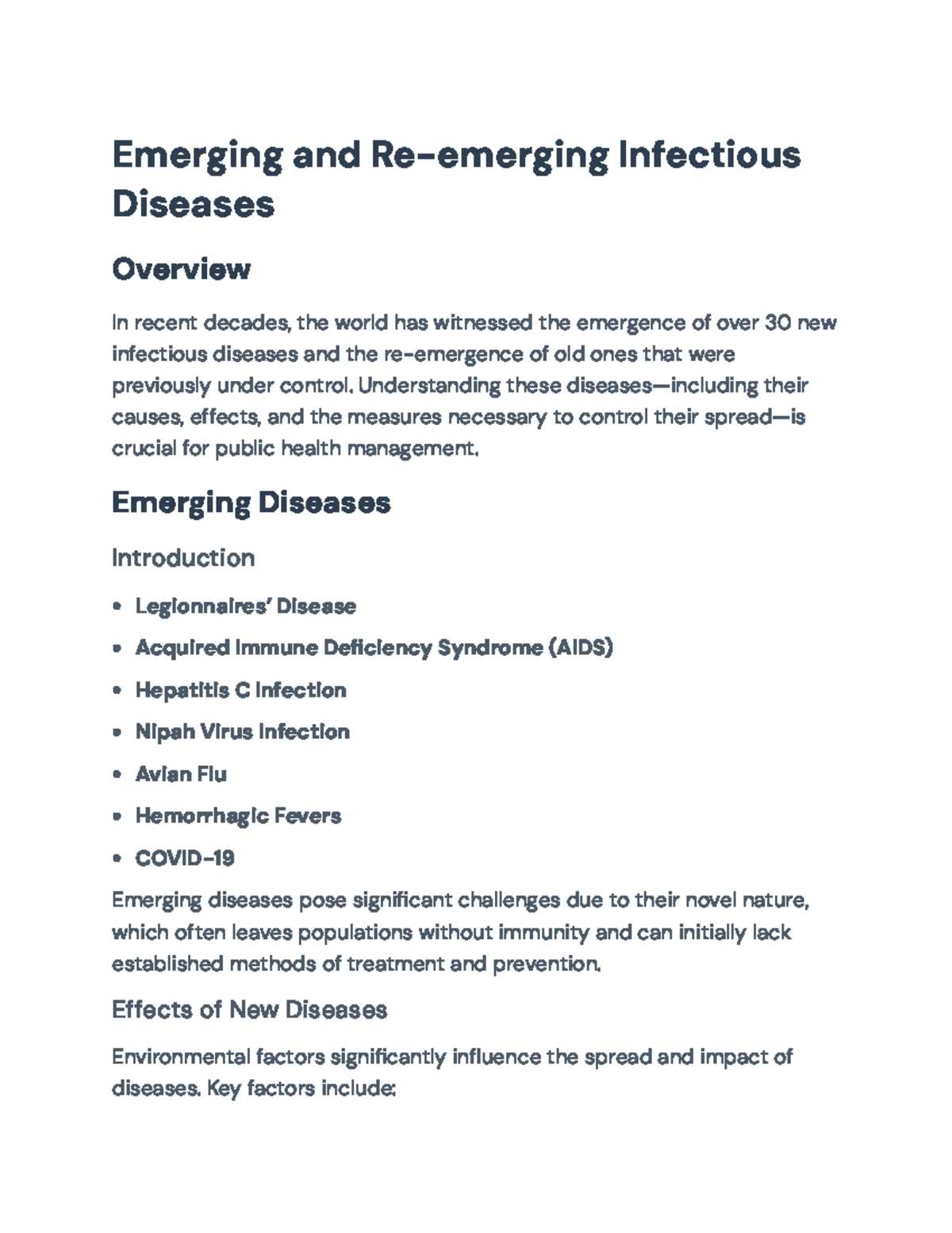 Emerging and Re-emerging Infectious Diseases Overview and Challenges ...