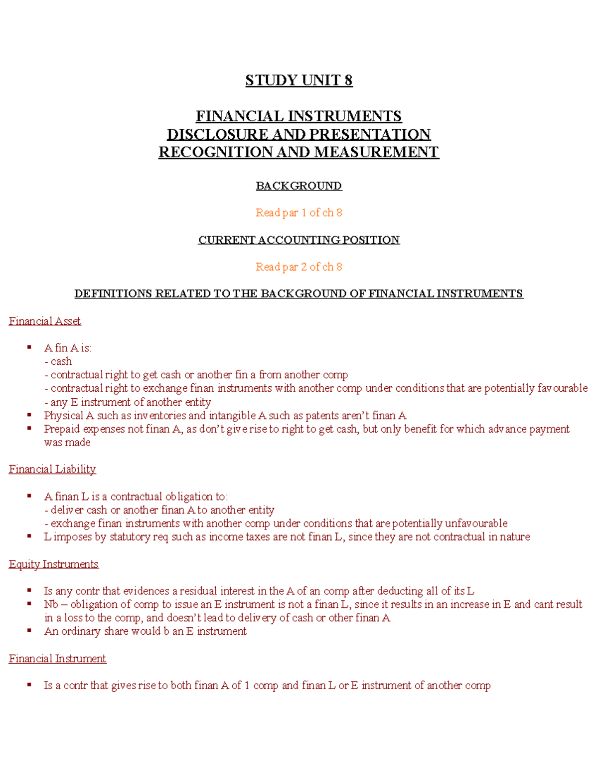 FAC2601-Notes-SU-8-Financial-Instruments-Disclosure-Presentation - Studocu