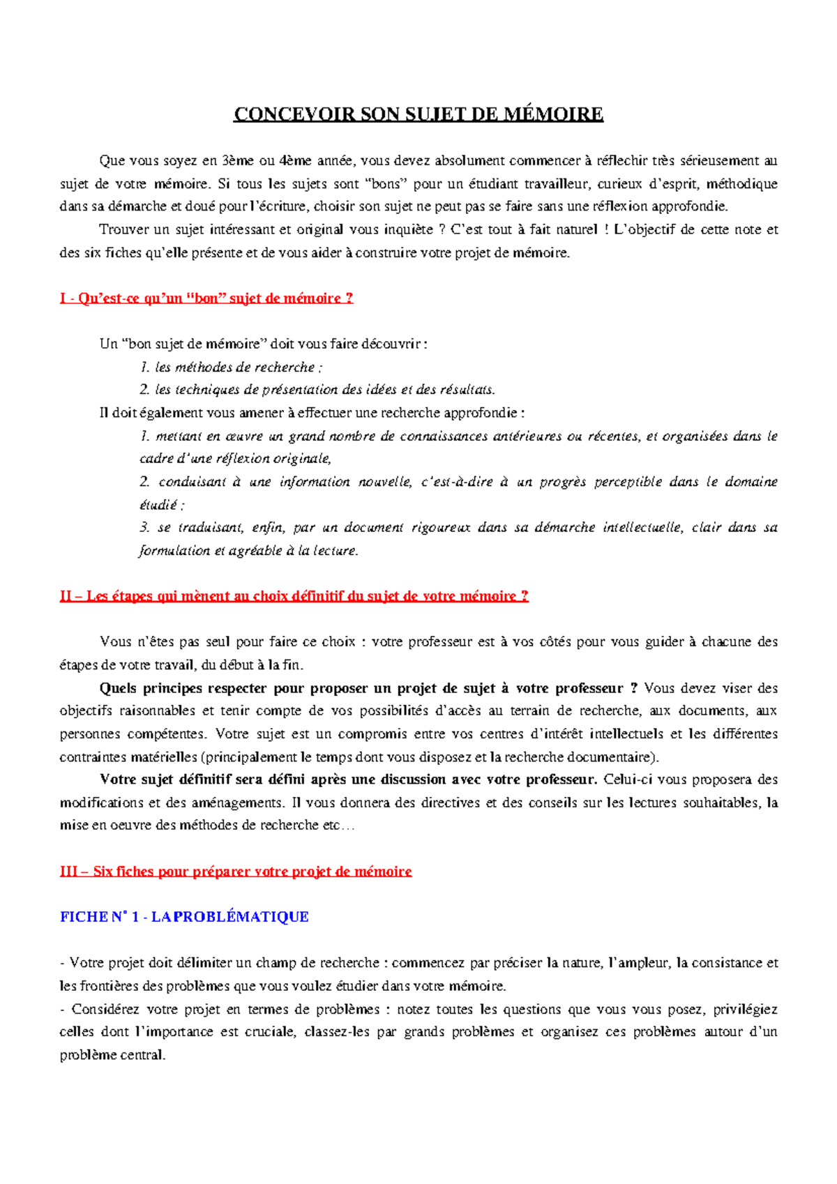 MR Guide pour Concevoir un Sujet de Mémoire - Studocu