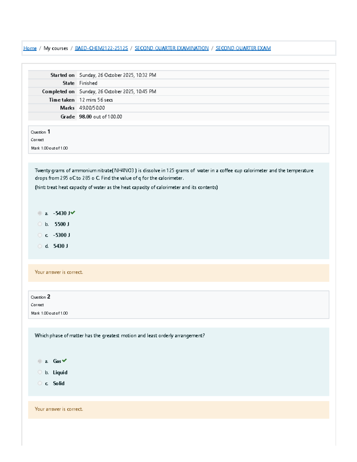Chemistry EXAM2: Second Quarter Examination Review - Studocu