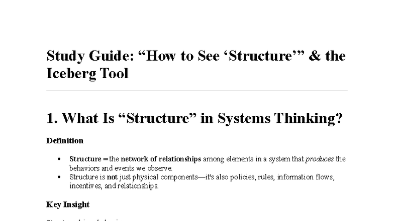Study Guide D459: Understanding the Iceberg Tool in Systems Thinking ...