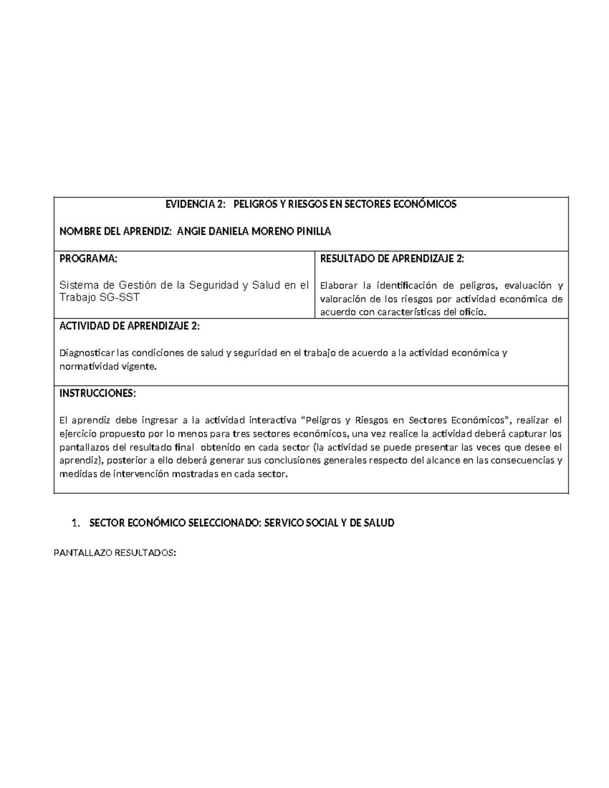 EVIDENCIA 2: PELIGROS Y RIESGOS EN SECTORES ECONÓMICOS - ANGIE D ...