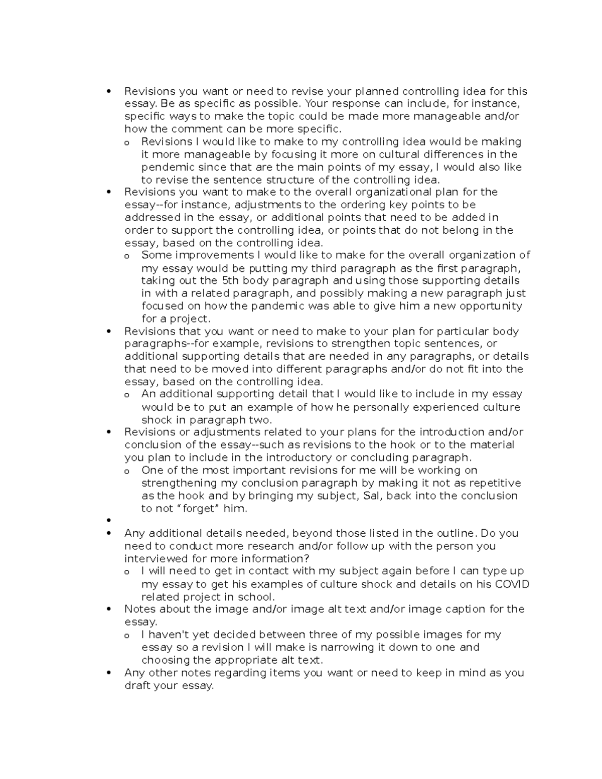 Essay Revision Plan: Enhancing the Controlling Idea and Structure - Studocu
