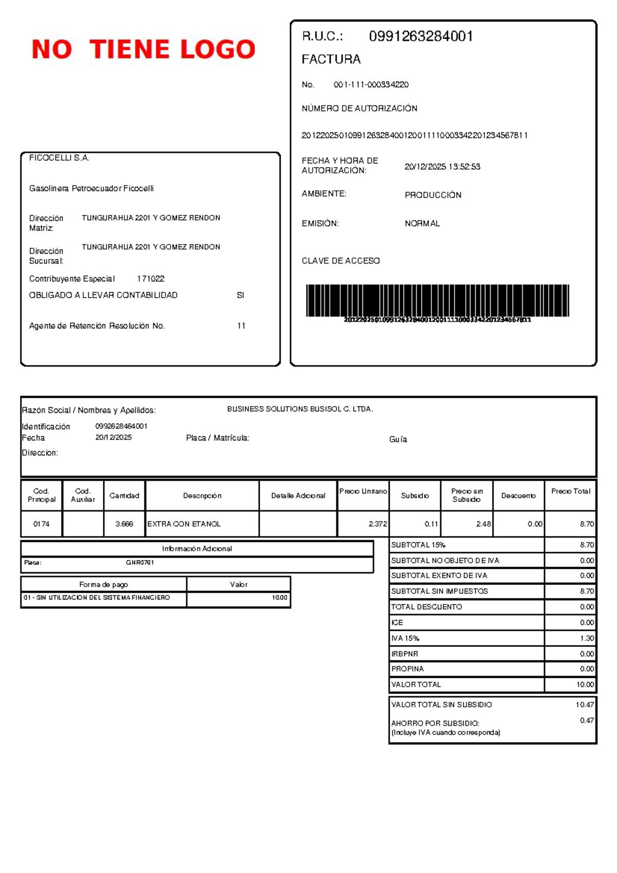 EJEMPLO DE FACTURA R.U.C. 0991263284001 - PETROECUADOR - Studocu