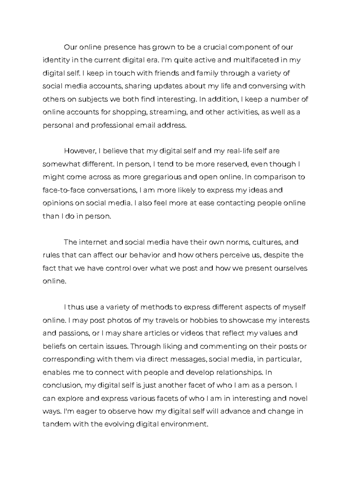 Digital Self Reflection: Exploring My Online Presence Today - Studocu