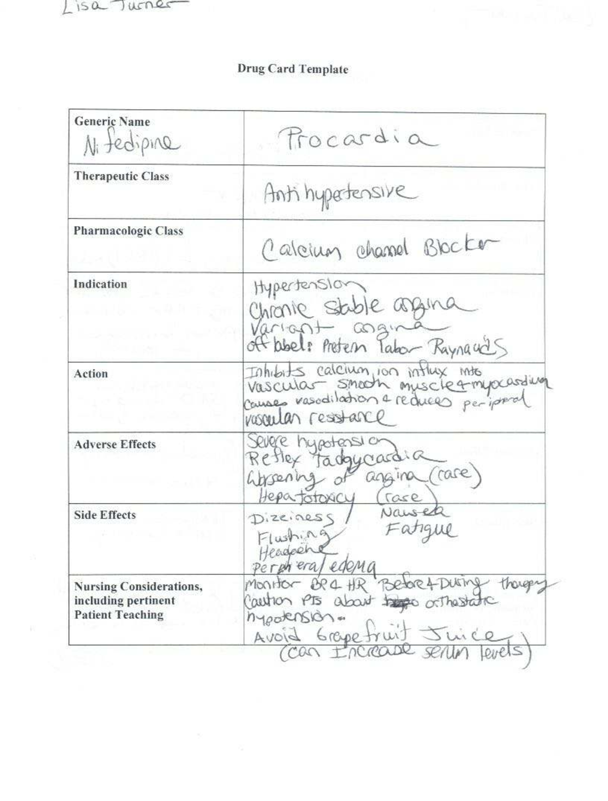 Drug Cards 1-4: Key Information on Medications and Nursing ...