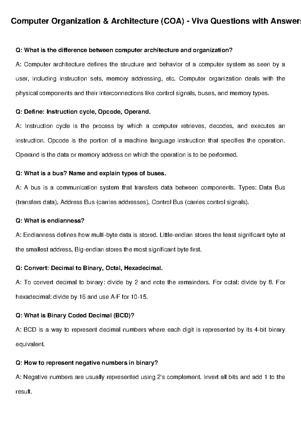 COA Viva Questions & Answers on Computer Organization Architecture ...