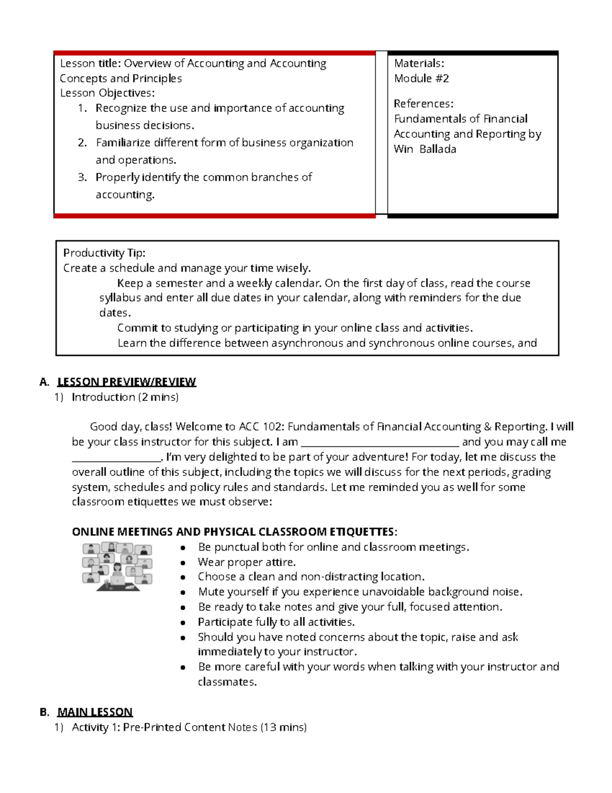 ACC 102: Overview of Accounting Concepts and Principles Lesson - Studocu