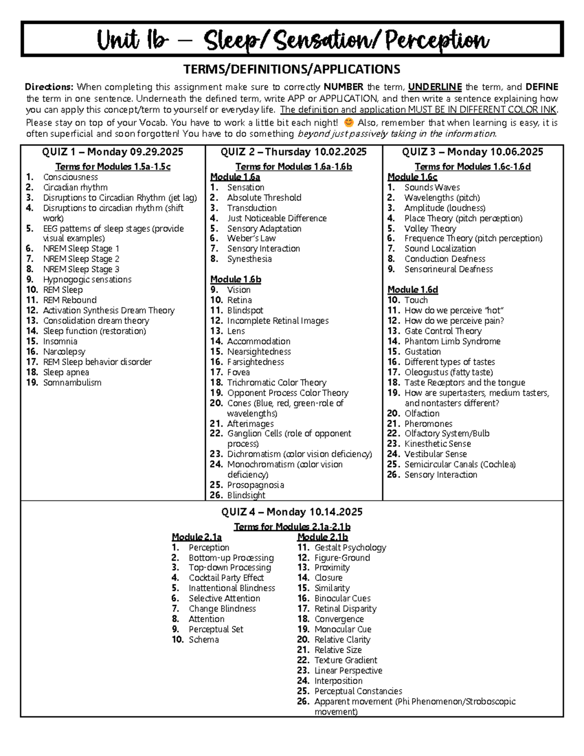 Quiz 1-4 Study Guide: Terms & Applications for PSY 101 Modules - Studocu