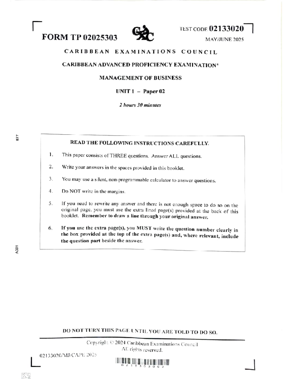 2025 CAPE MOB Unit 1 Paper 02 - Management of Business Notes - Studocu