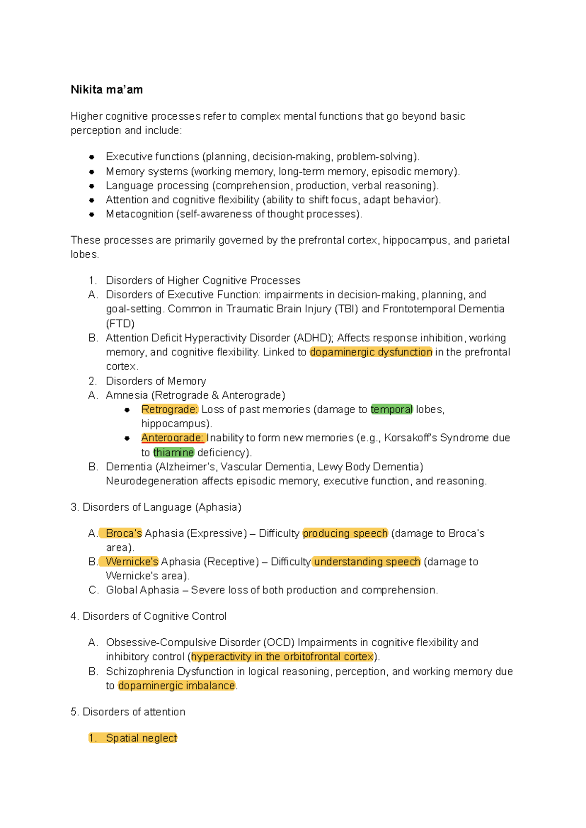 Cognitive Processes and Disorders: Unit 2 Notes (Sem 2) - Studocu