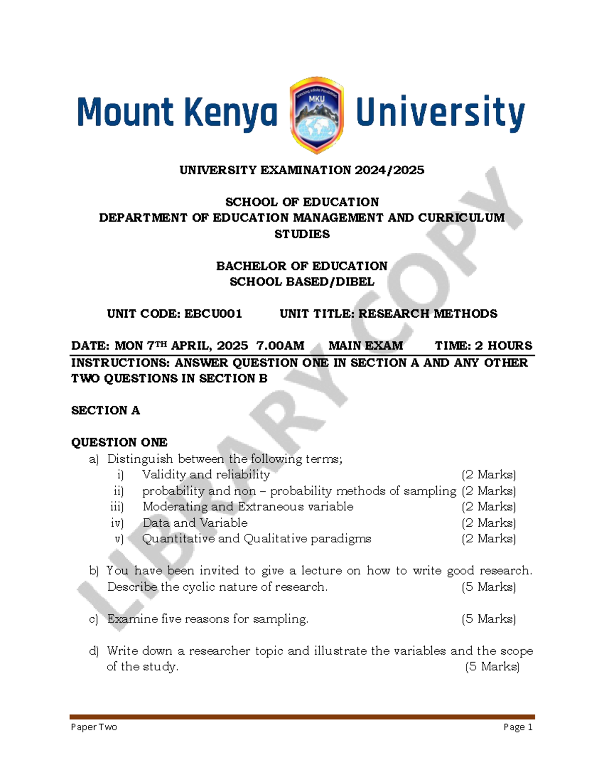 EBCU001 Final Exam: Research Methods Overview and Key Concepts - Studocu