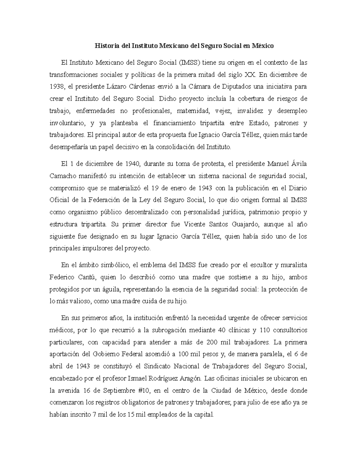 Historia del IMSS: Orígenes y Evolución en México - Studocu
