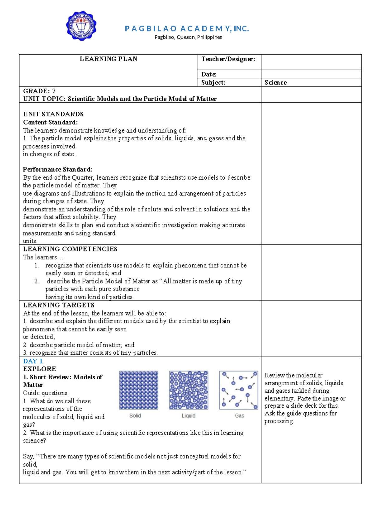 Grade 7 Science: Understanding Scientific Models & Particle Matter ...