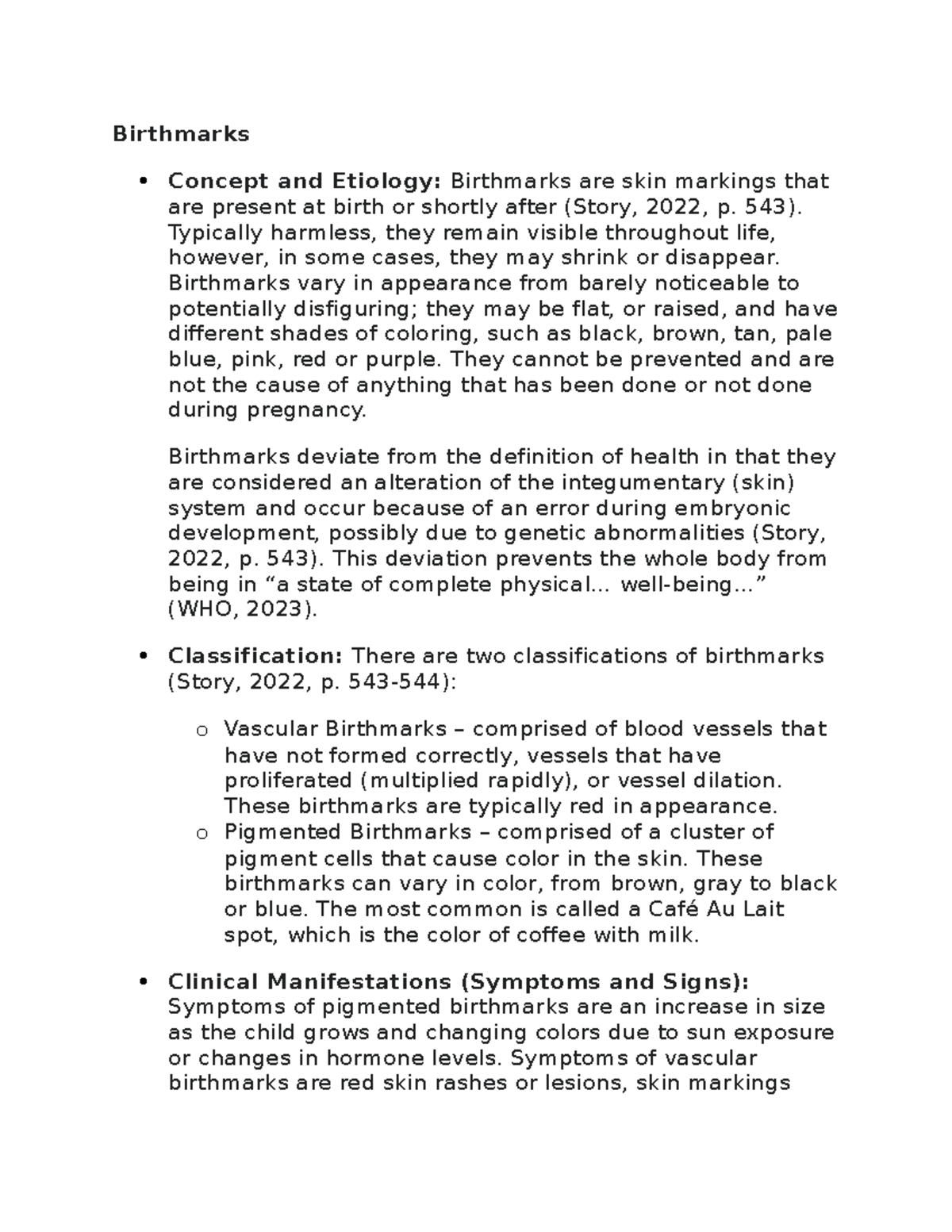 IHP 310 Module 6-2 Discussion: Overview of Birthmarks and Their Types ...