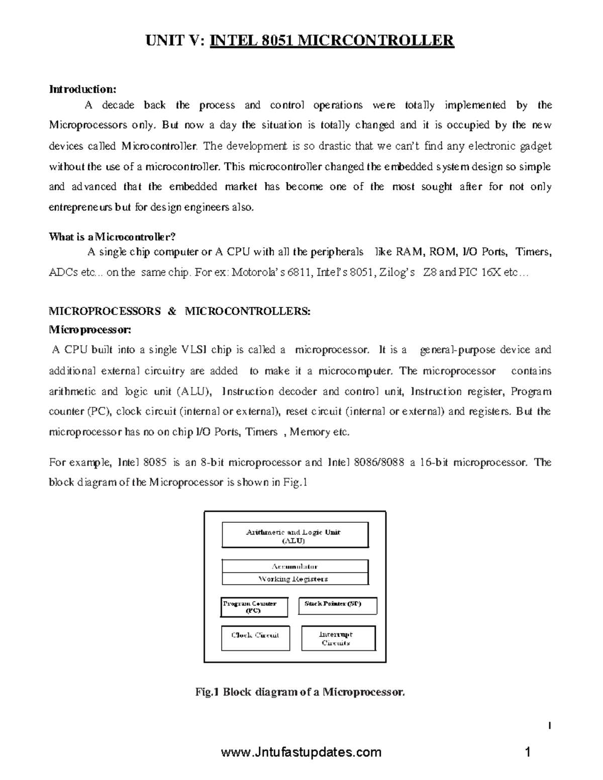 MP-MC R16: UNIT V - Intel 8051 Microcontroller Overview and Features ...