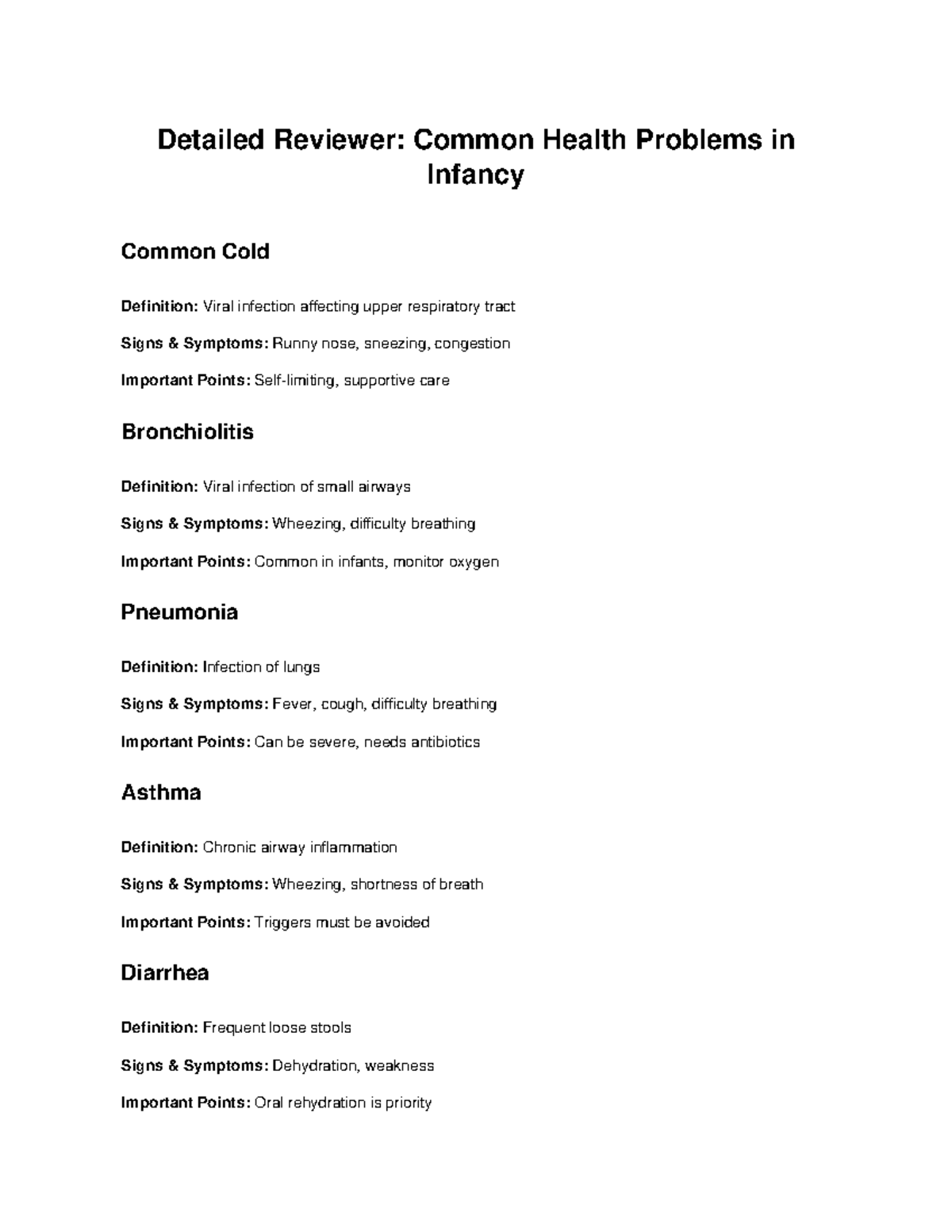 Infancy Health Issues Review: Common Conditions & Care - Studocu