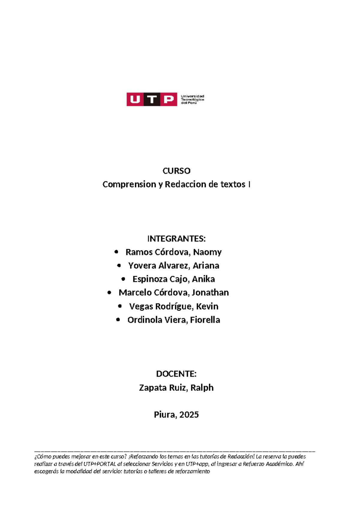CURSO Comprensión y Redacción de Textos I: Esquema para TA1 - Studocu