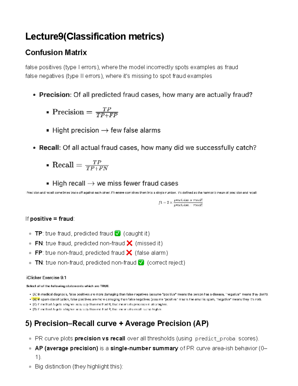 Lecture 9: Classification Metrics & Confusion Matrix Insights - Studocu